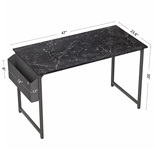 CubiCubi Computer Desk 47 Inch Study Writing Table for Home Office, Modern Simple Style PC Table with Storage Bag, Black Marble