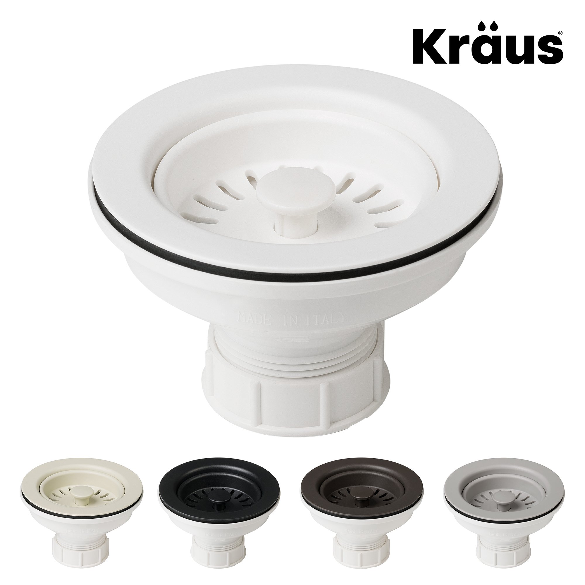 Kraus Kitchen Sink Strainer for 3.5-Inch Drain Openings in White, PST1-WH