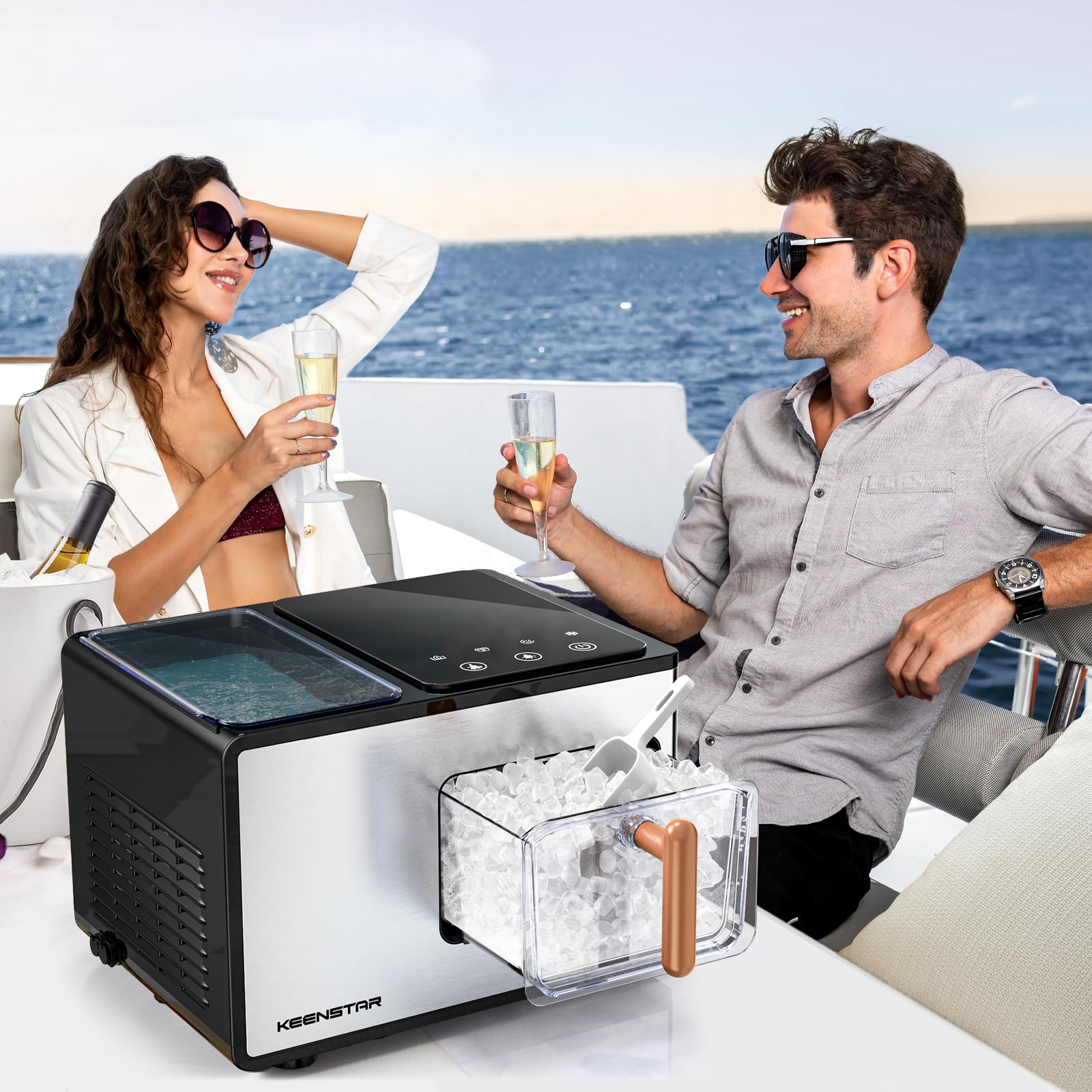 Nugget Ice Maker Countertop, 40lbs/24H, Pebble Ice Maker with Soft Chewable Ice, Self Cleaning Sonic Ice Machine, Stainless Steel w/Touch Screen, Compact Design for Home Office Bar Party-Silver
