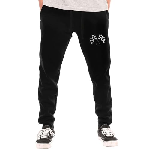CLEY Checkered Flags Race Car Flag Long Pants Mens Athletic Trousers Fashion Joggers Sweatpants with Pockets Black