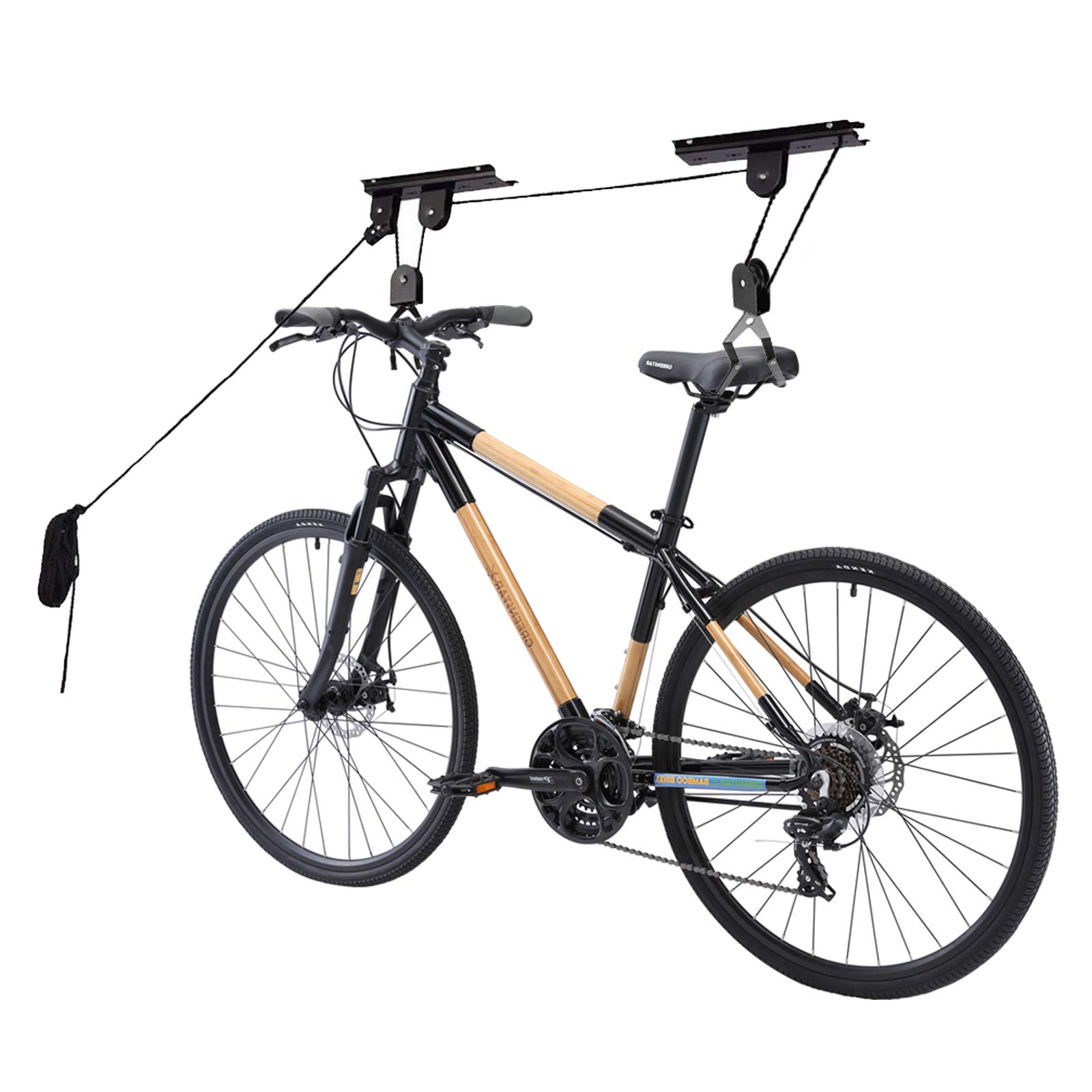 Comfecto Bike Ceiling Mount Lift Heavy Duty 50lbs Kayak Hoist Adjustable Hanging Garage Pulley Storage System Hanger Rack with Hooks for Bicycle Kayak Ladder