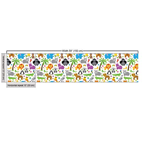Lunarable Animals Fabric by The Yard, Jungle and Zoo Themed Pattern with Tropical Trees and Animals, Decorative Fabric for Upholstery and Home Accents, 1 Yard, Green Grey