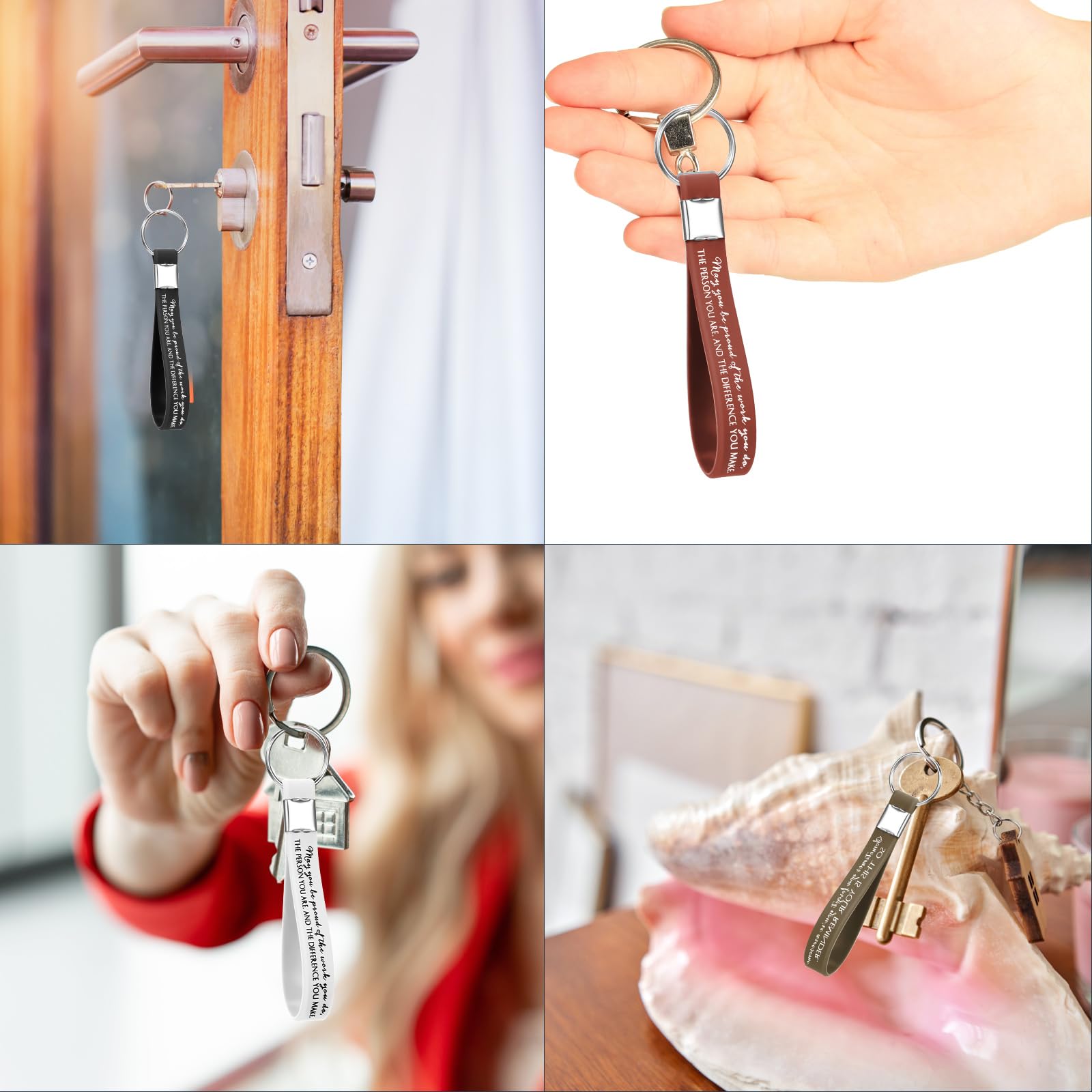 Estune 200 Pcs Teacher Appreciation Gift Thank You Keychain Bulk Silicone Coworker Inspirational Key Chains for Employee(Awesome)
