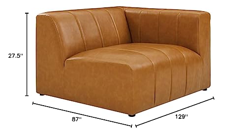 Modway Bartlett Channel Tufted Vegan Leather, 4-Piece with Chaise, Tan-4-Piece