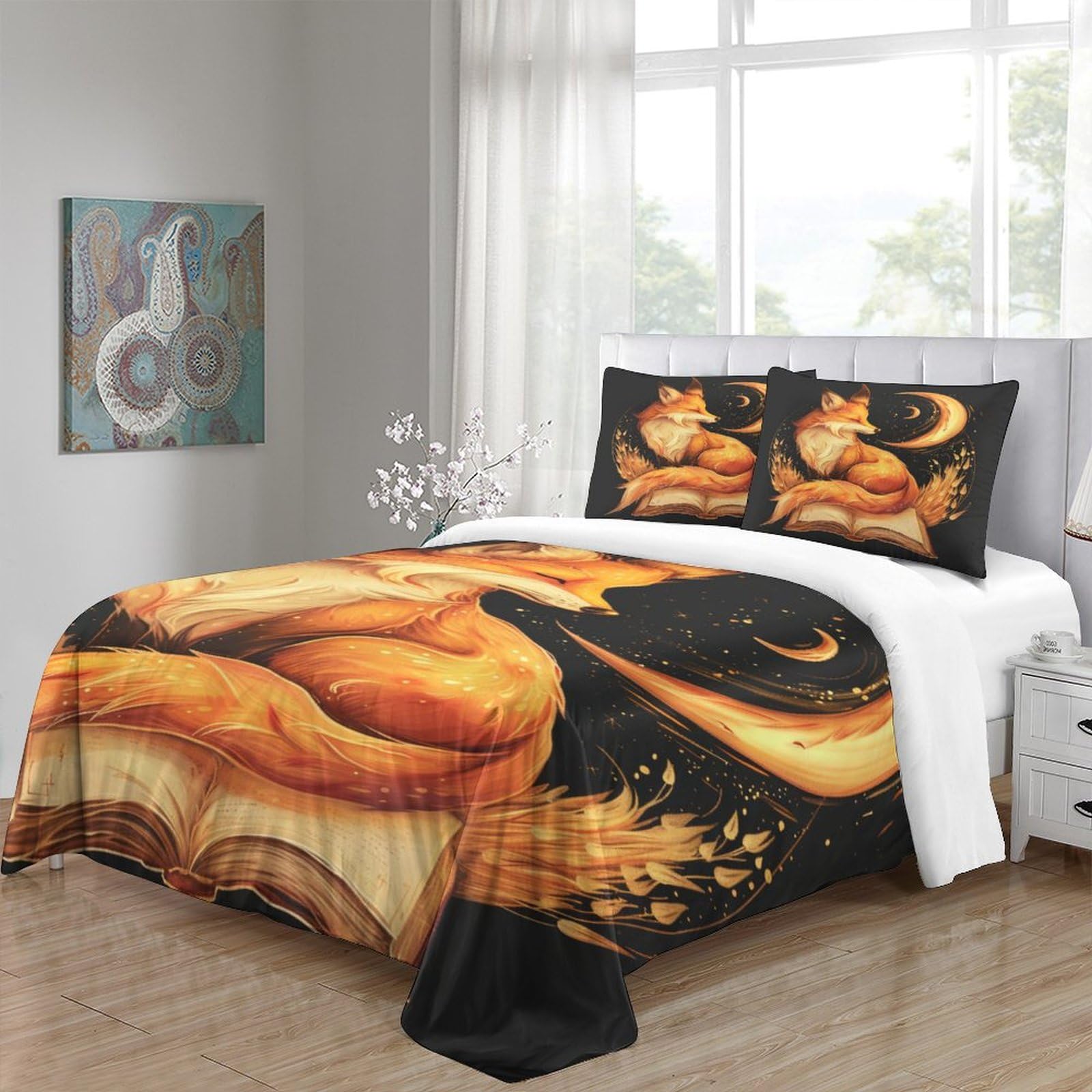 HEYLInGO Fox Comforter Covers for Boys Girls Quilt Cover Duvet Cover 3D Printed Cartoon Animals with Zipper Closure Soft Microfiber Bedding Set with Pillow Cases 3 Pieces Twin(173x218cm)