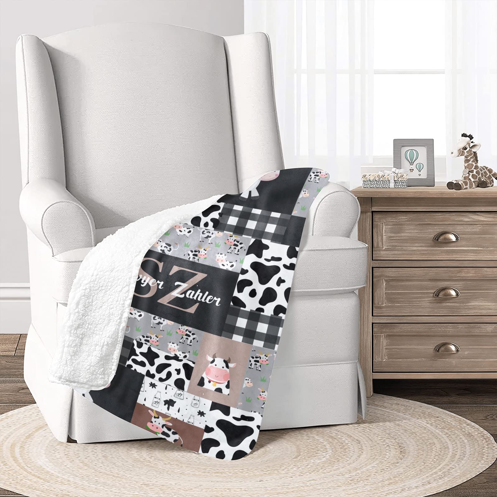 NZOOHY Cow Print Patchwork Personalized Baby Blanket for Girl Boy Soft Warm Newborn Throw Naps Swaddle Custom Blanket 30X40 in
