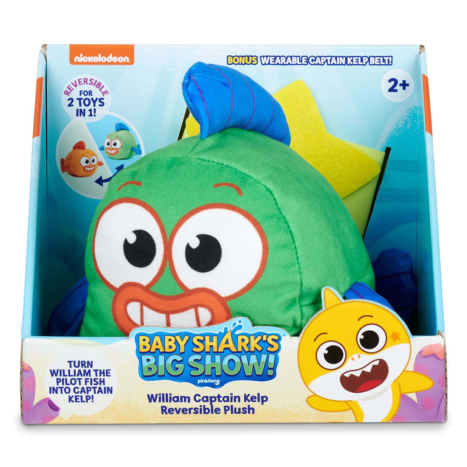 WowWee Baby Shark's Big Show! Reversible William Plush Flips Into Captain Kelp – Stuffed Animal Fish – Cute Plushies for Kids