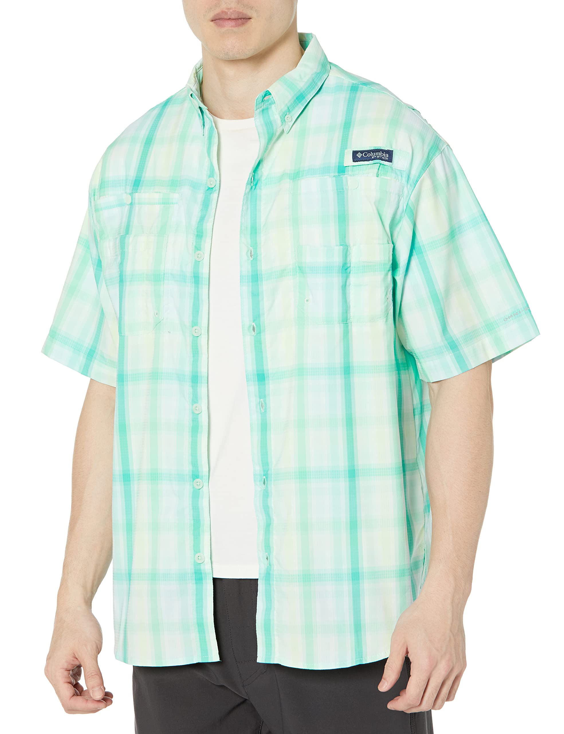 Columbia Men's Standard Super Tamiami Short Sleeve Shirt, Key West Blur Check, Medium