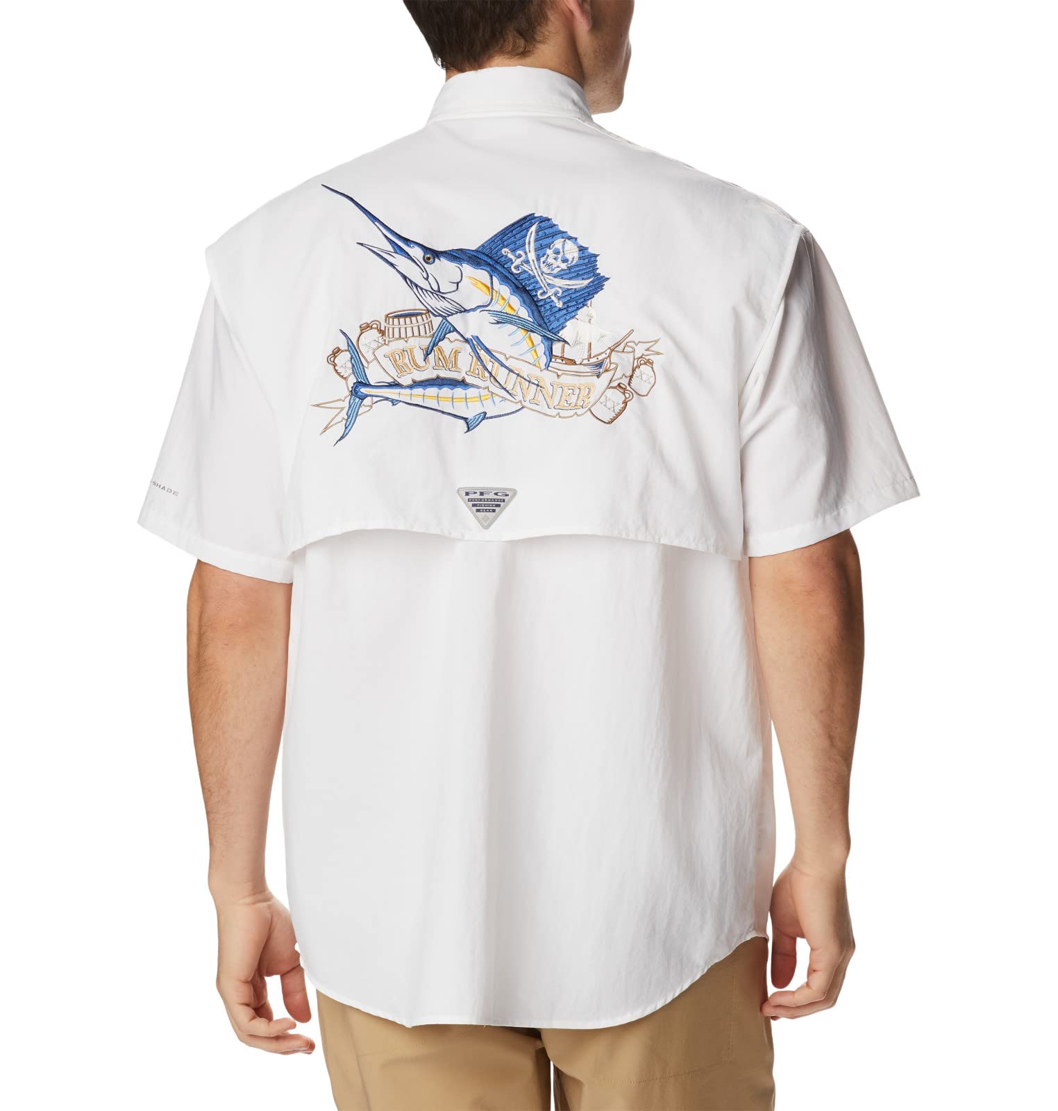 Columbia Men's Bahama Icon Short Sleeve Shirt, White/Rum Runner Graphic, X-Large