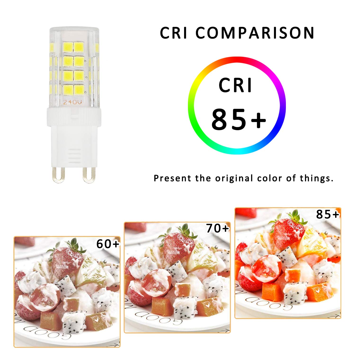 CliCli 6-Pack G9 LED Light Bulb 4.5W (45W G9 Halogen Equivalent), 100-240V 450LM G9 Daylight White 6000K LED Lamp, Non-dimmable G9 Bi-pin Ceramic Base, for Under Counter Chandelier Ceiling Lighting