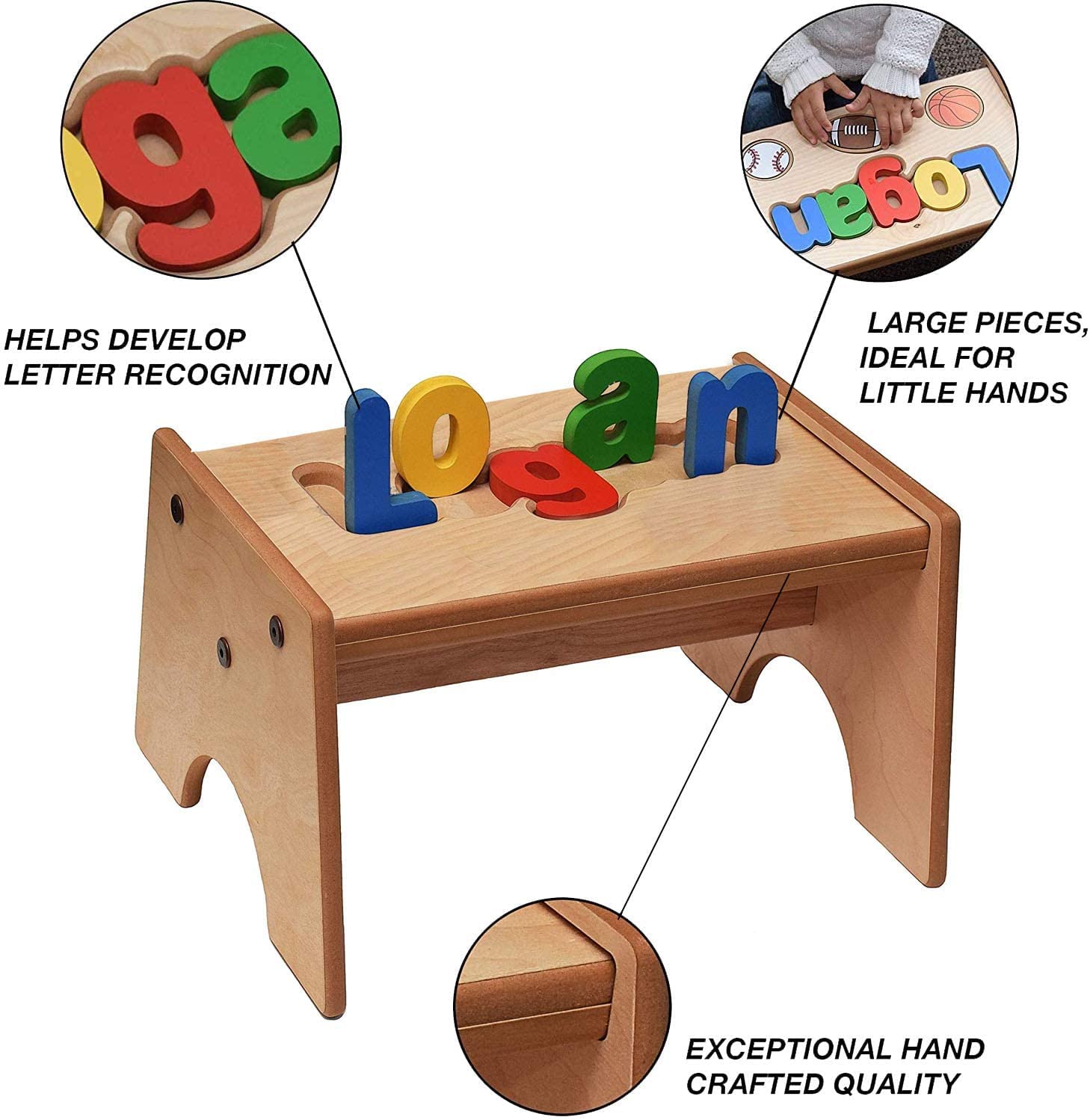 Personalized Puzzle Step Stool for Kids- Personalized Wooden Name Stool- Personalized Child Name Stool