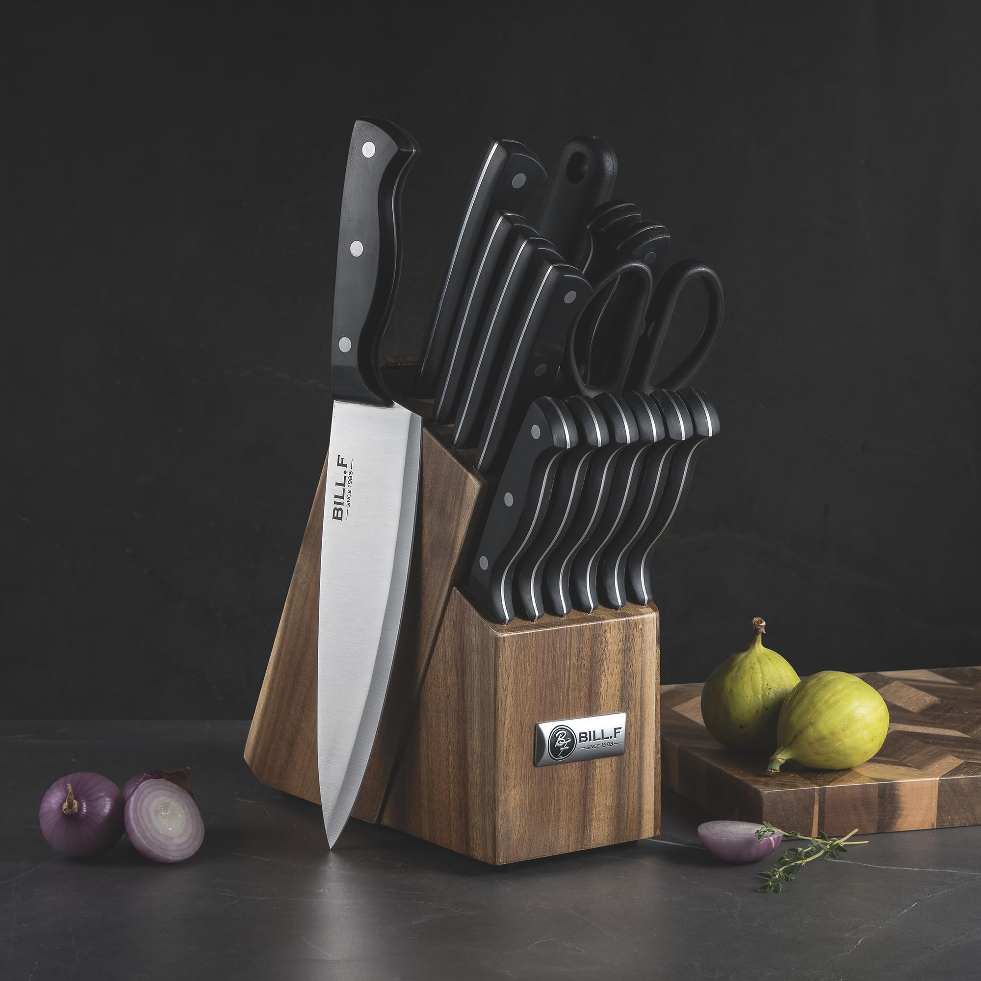 Knife Block with Kitchen Knives Set 16 Pieces Ultra Sharp Stainless Steel Knife for Kitchen Home Essentials Chef Knife Set with Wood Block