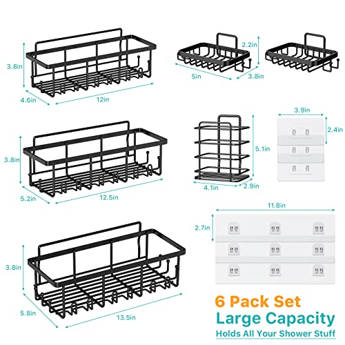GYLYJP Shower Caddy, 6-Pack Self Adhesive Shower Shelves No Drilling, Rustproof Stainless Steel Shower Organizer, Large Capacity Wall Mounted Shower Storage, Shower Shelf for Inside Shower, Black