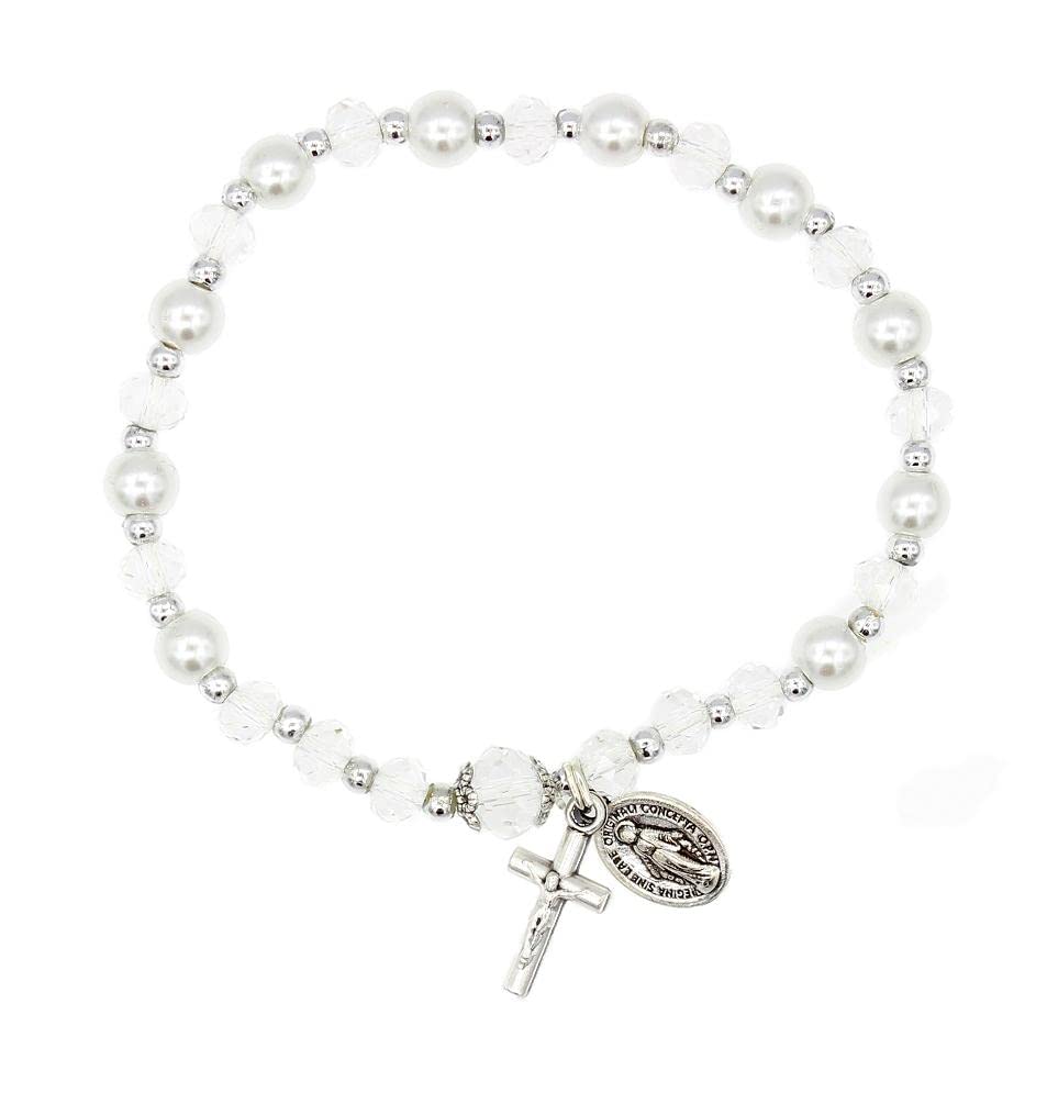 Christian Living Stretch Rosary Bracelet with Crucifix and a Miraculous Medal