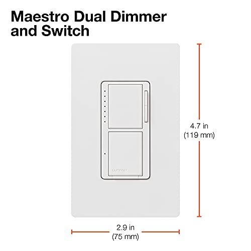 Lutron Maestro Dual Digital Dimmer and Switch, Only for Incandescent and Halogen Bulbs, 300-Watt Single Pole | MA-L3S25-WH | White