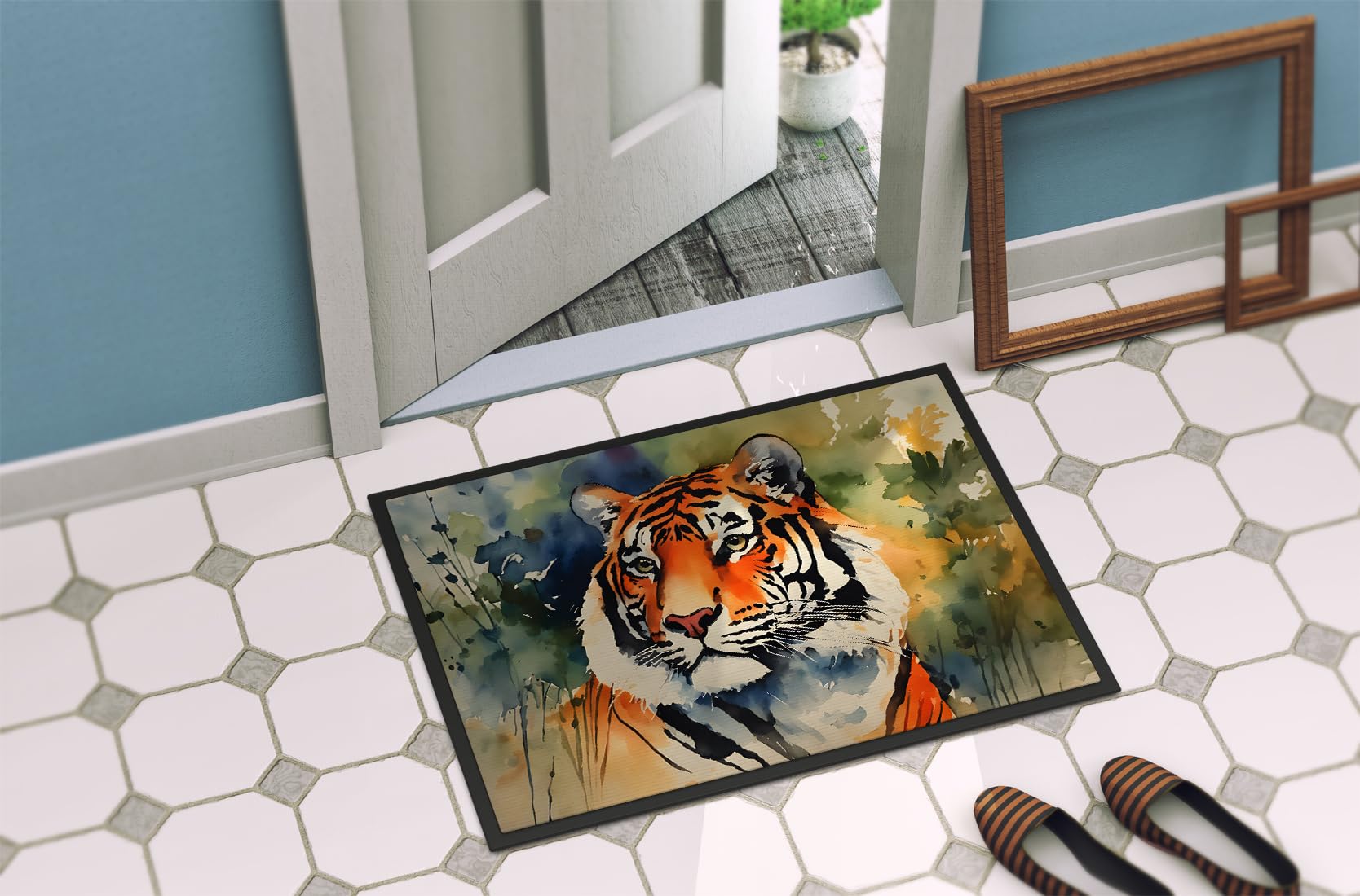 Caroline's Treasures DAC2989MAT Tiger Doormat Front Door Mat Indoor Outdoor Rugs for Entryway, Non Slip Washable Low Pile, 18H X 27W