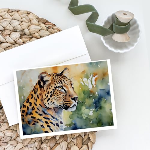 Caroline's Treasures DAC2944GCA7P Leopard Greeting Cards Pack of 8 Blank Cards with Envelopes Whimsical A7 Size 5x7 Blank Note Cards