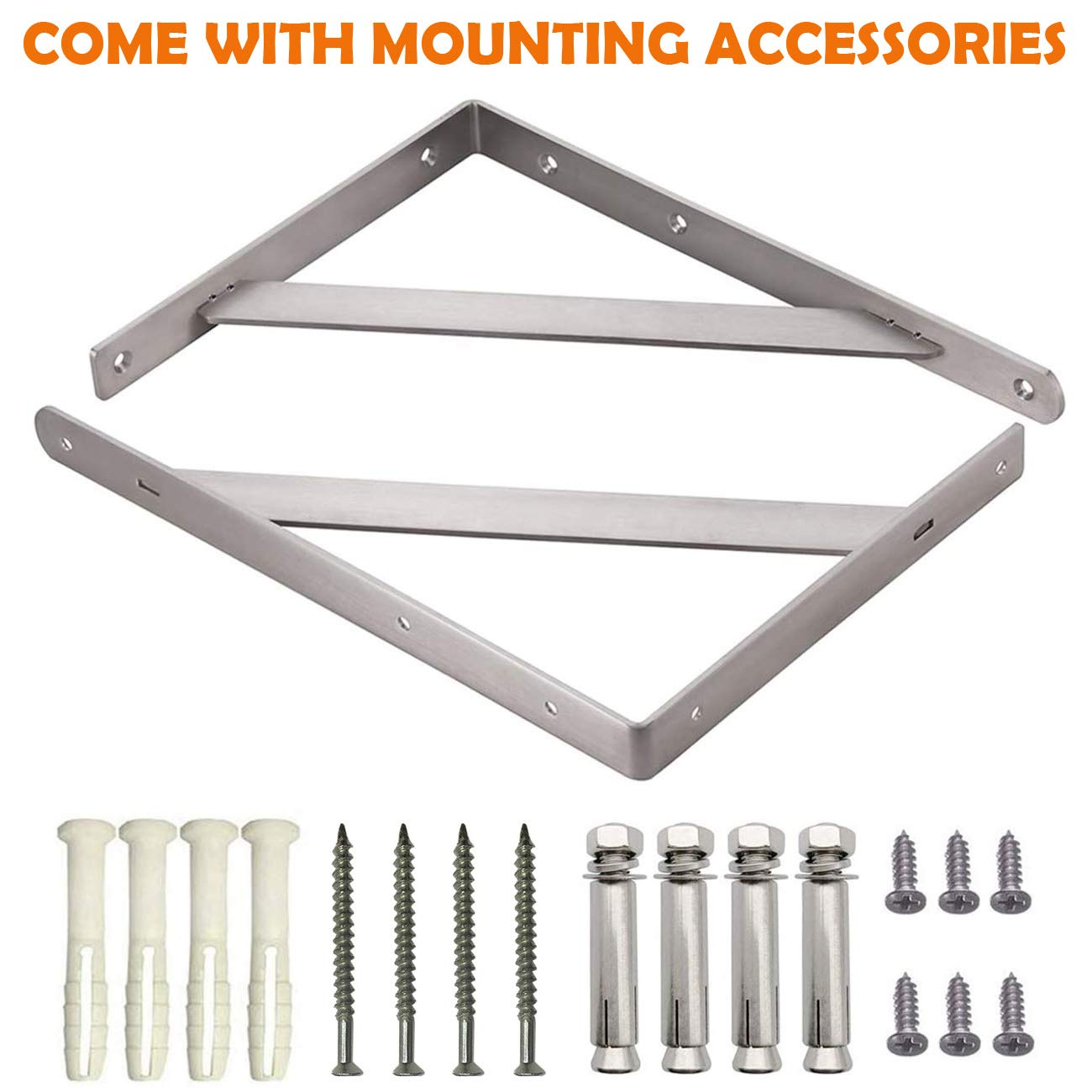 CLT Shelf Bracket 16β x 12" Max Load: 550 lb Heavy Duty Stainless Steel Solid Shelf Support Corner Brace Joint Right Angle Bracket, Space Saving DIY Bracket Pack of 2