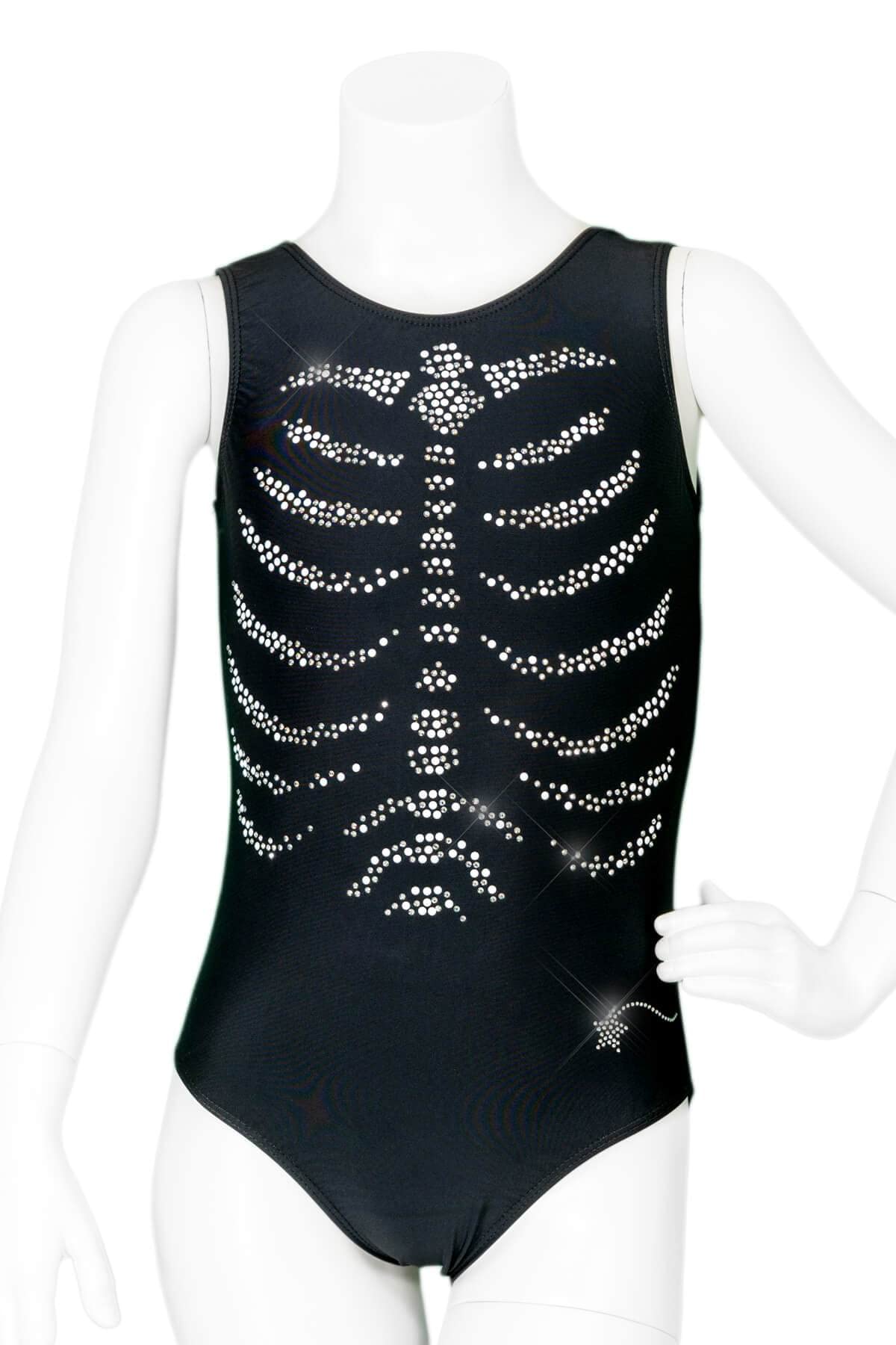 Destira Gymnastics Leotard for Girls, Crystal Ribcage Black Skeleton Halloween Costume, Child Medium (8)