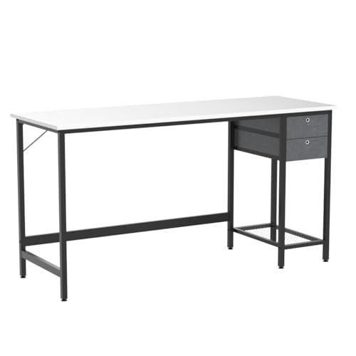 Cubiker Computer Home Office Desk with Drawers, 55 Inch Small Desk Study Writing Table, Modern Simple PC Desk, White