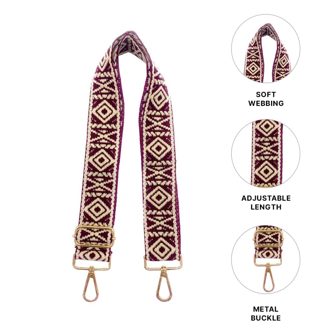 Empire Cove Shoulder Purse Bag Guitar Straps Crossbody Handbag Adjustable Aztec Burgundy