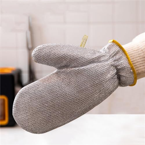 CUBIKOKIH Wire Dishwashing Gloves,Kitchen Wire Dishwashing Gloves Anti-Scalding, Heat-Insulating and Decontamination Artifact (Silver,1pair)