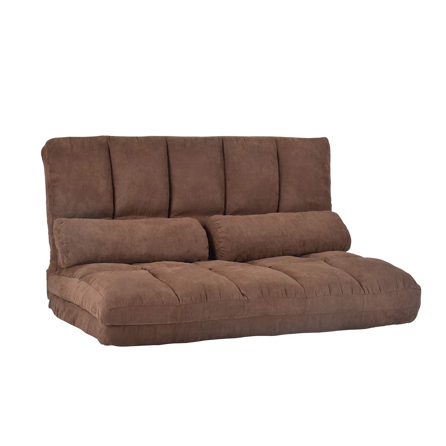 EMKK Floor Chair with Back Support -Double Chaise Lounge Sofa Seating for Adults & Kids,w/Folding Adjustable Couch Fully Folding Backrest 2 Pillows Gaming Living Room,Brown