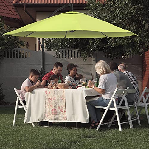 Pure Garden Offset Patio Umbrella β 10 Ft Cantilever Hanging Outdoor Shade - Easy Crank and Base for Table, Deck, Porch, or Poolside (Lime Green)