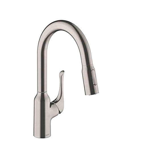 hansgrohe Allegro N Stainless Steel Bar Kitchen Faucet, Kitchen Faucets with Pull Down Sprayer, Faucet for Kitchen Sink, Stainless Steel Optic 71844801