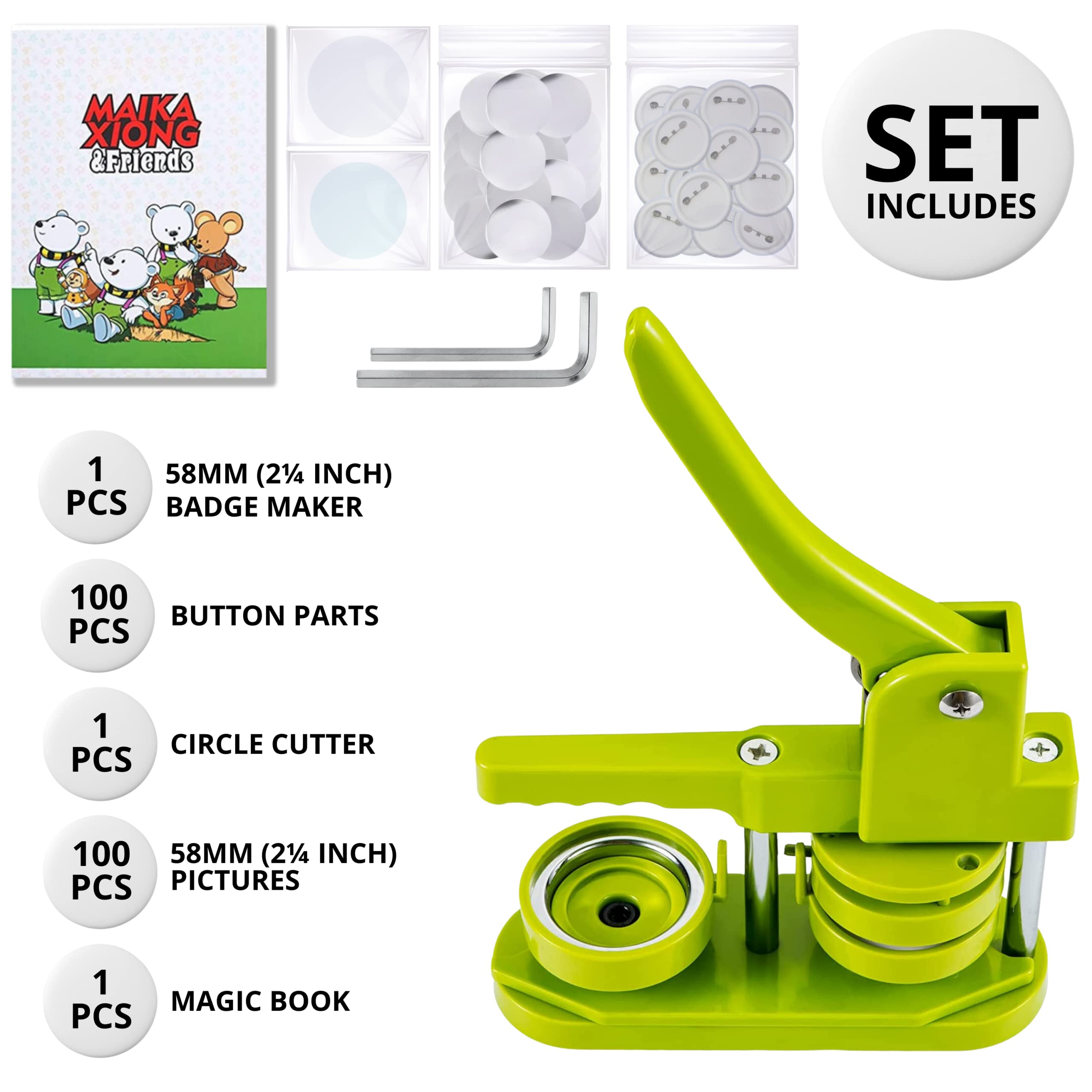 Button Maker Machine for DIY Pins – Button Press Machine 2.25 Inch with 100PCS Button Parts Button Making Supplies Pins Making Kit Button Machine Badge Maker Machine Anti-Jamming Pin Press
