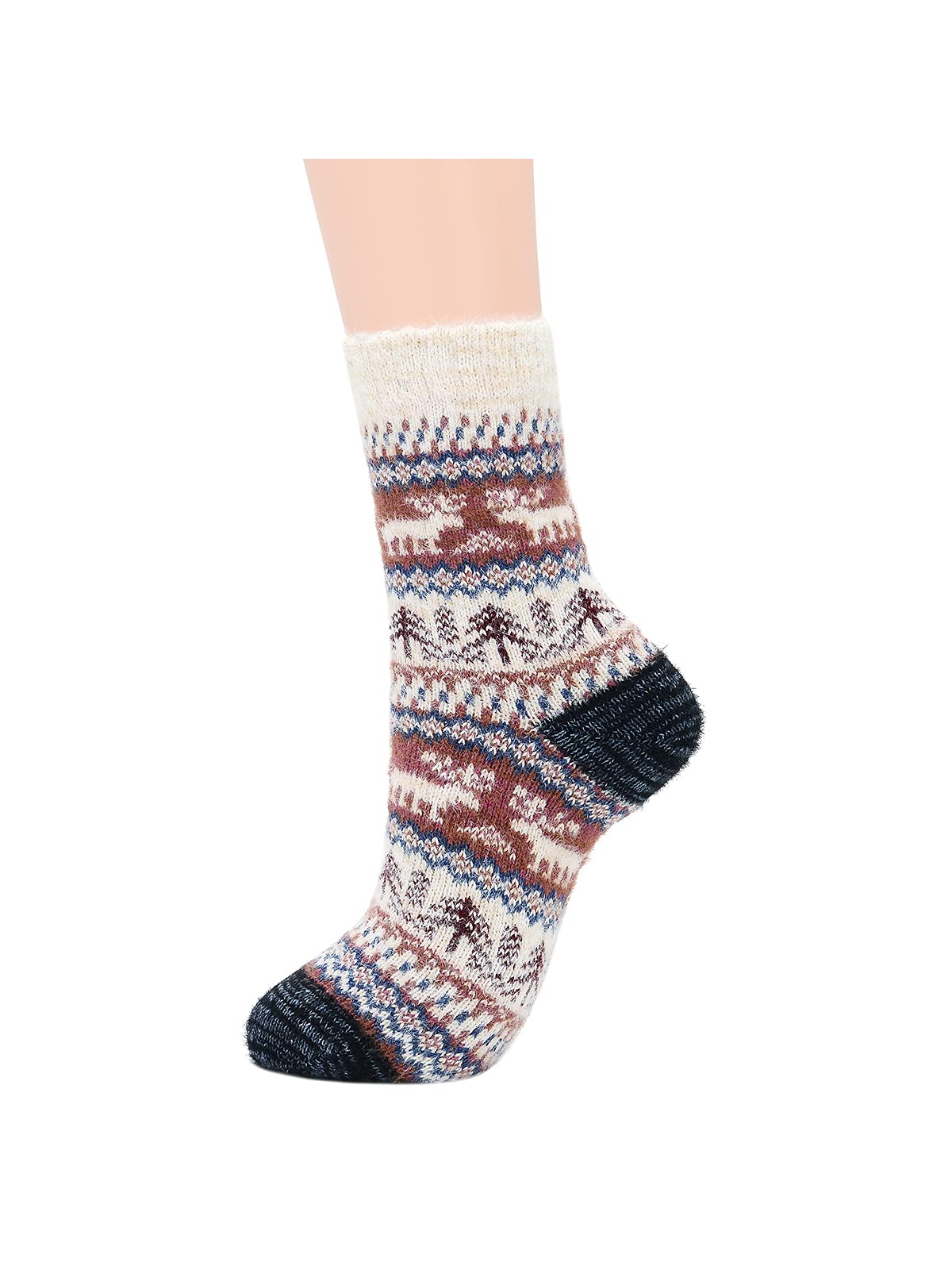 Cosy Encounter Womens Athletic Sports Cozy Wool Socks Warm Knit Thick Soft Winter Crew Socks 4 Pairs Christmas Deer One Size,WDCENS4162SXE4PSN