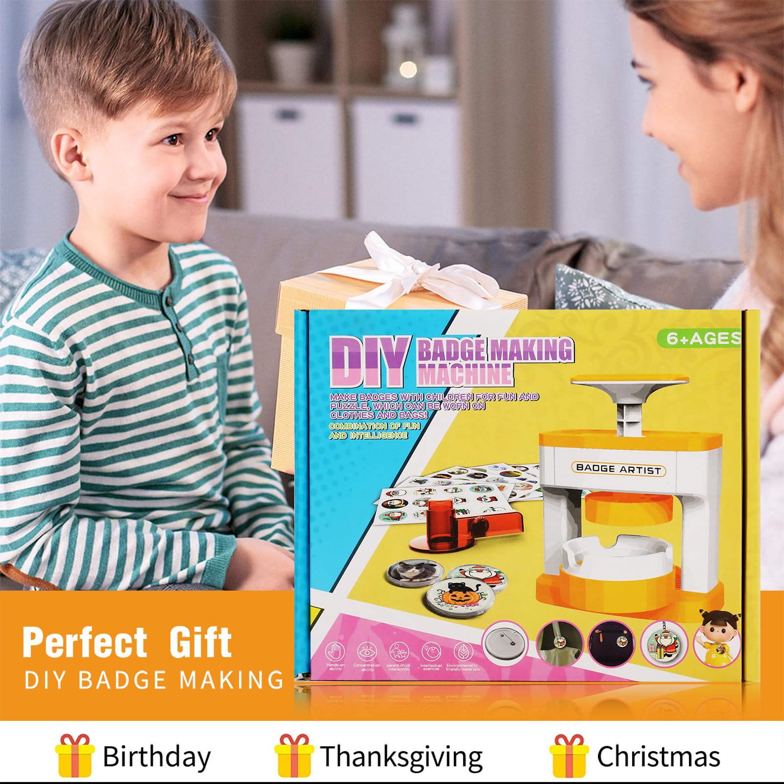 Button Maker Machine,Pin Maker Machine,Badge Button Press Machine with Cute Stickers and Button Making Supplies