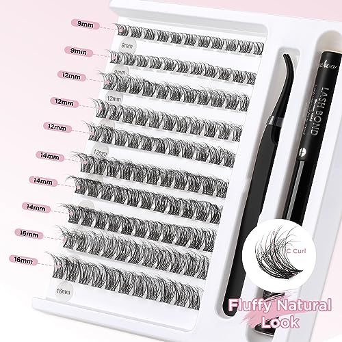 Cuckoo DIY Eyelash Extension Kit, 110 PCS DIY Cluster Eyelash Extension Kit With Lash Bond and Seal, Applicator Tool Lash Extensions Kit,9-16 Mix Lash Cluster Kit, 3D Cluster Eyelash Extensions Kit