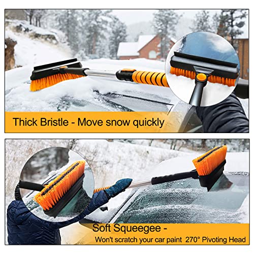 JTeena 42” Extendable Snow Brush with Squeegee, Ice Scraper and Emergency Car Snow Shovel, 5 in 1 Detachable Windows Scraper with Foam Grip for Car Windshield, Snow Broom for Car Auto SUV Truck