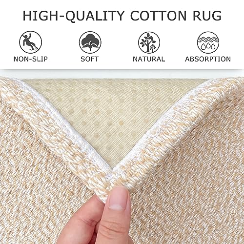 KOZYFLY Boho Runners for Hallways 2x6 ft Washable Hall Carpet Runner Non Slip Kitchen Rug Beige Cotton Entryway Runner Rugs Throw Bedside Rugs for Indoor Hallway Bedroom Kitchen