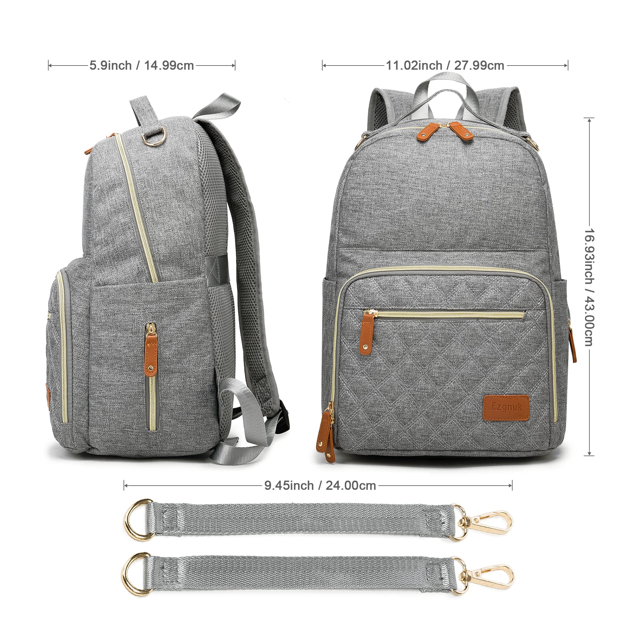 Ezgnuk Diaper Bag Backpack, Baby Travel Pack Organizer with Large Capacity Multifunction, Waterproof and Thermal Insulation. (Grey)