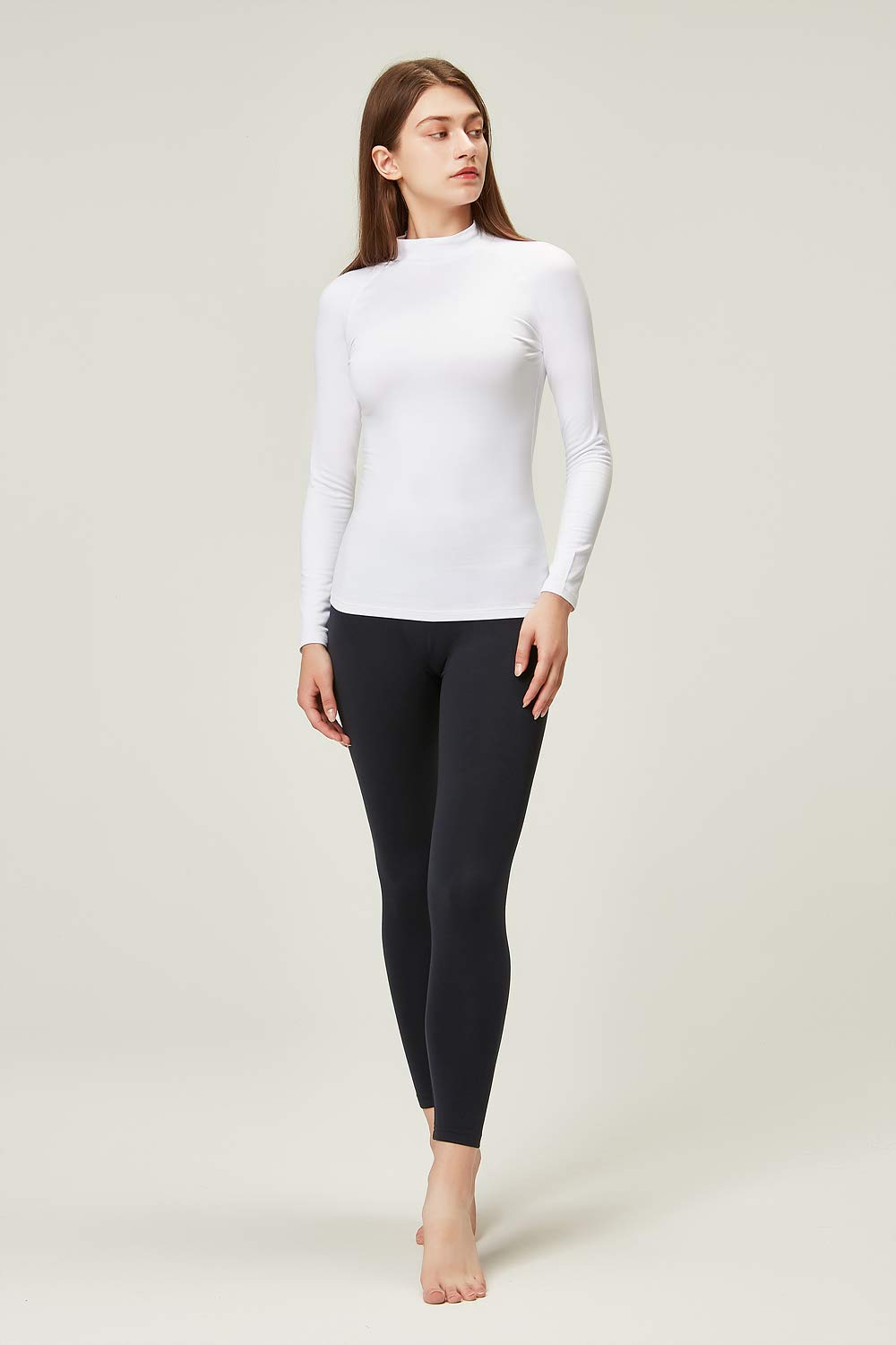 DEVOPS Women's 2 Pack Thermal Turtle Long Sleeve Shirts Compression Baselayer Tops (Small, Black/White)