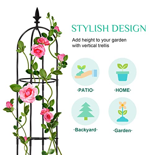 Lalahoni Trellis for Climbing Plants Outdoor, Rustproof Plant Support Potted Flowers Vegetable Vine Indoor Outdoor Garden Obelisk, 6ft Tall Rose Black 1pc