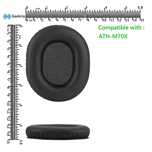 Geekria QuickFit Replacement Ear Pads for Audio-Technica ATH-M70X Headphones Ear Cushions, Headset Earpads, Ear Cups Cover Repair Parts (Black)