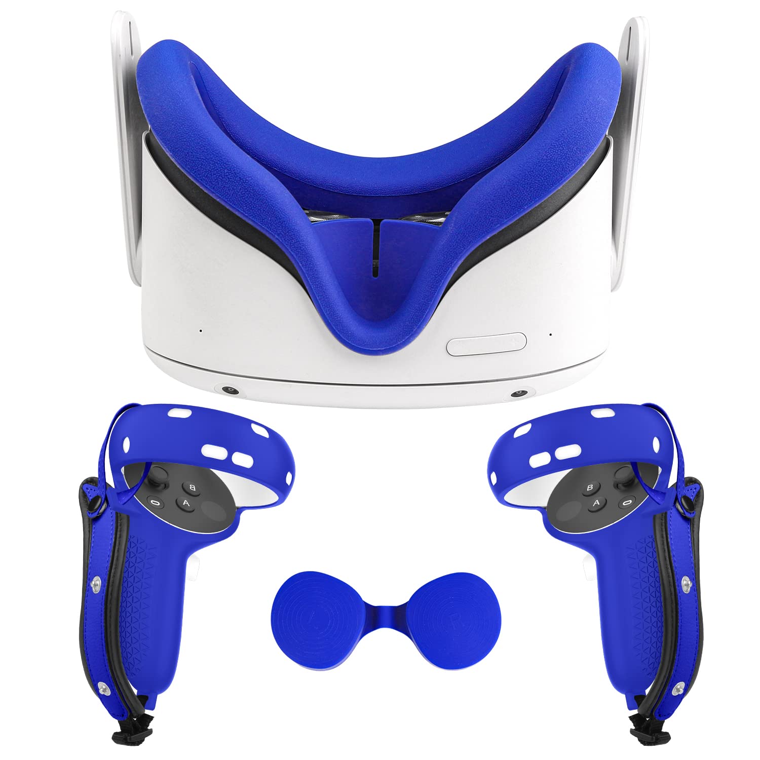 EWalos Accessories for Oculus/Meta Quest 2, Touch Controller Leather Grip Cove, Face Cover and Lens Protective Cover, Sweat-Proof, Light-Proof, Anti-Throw and Comfort(Blue)