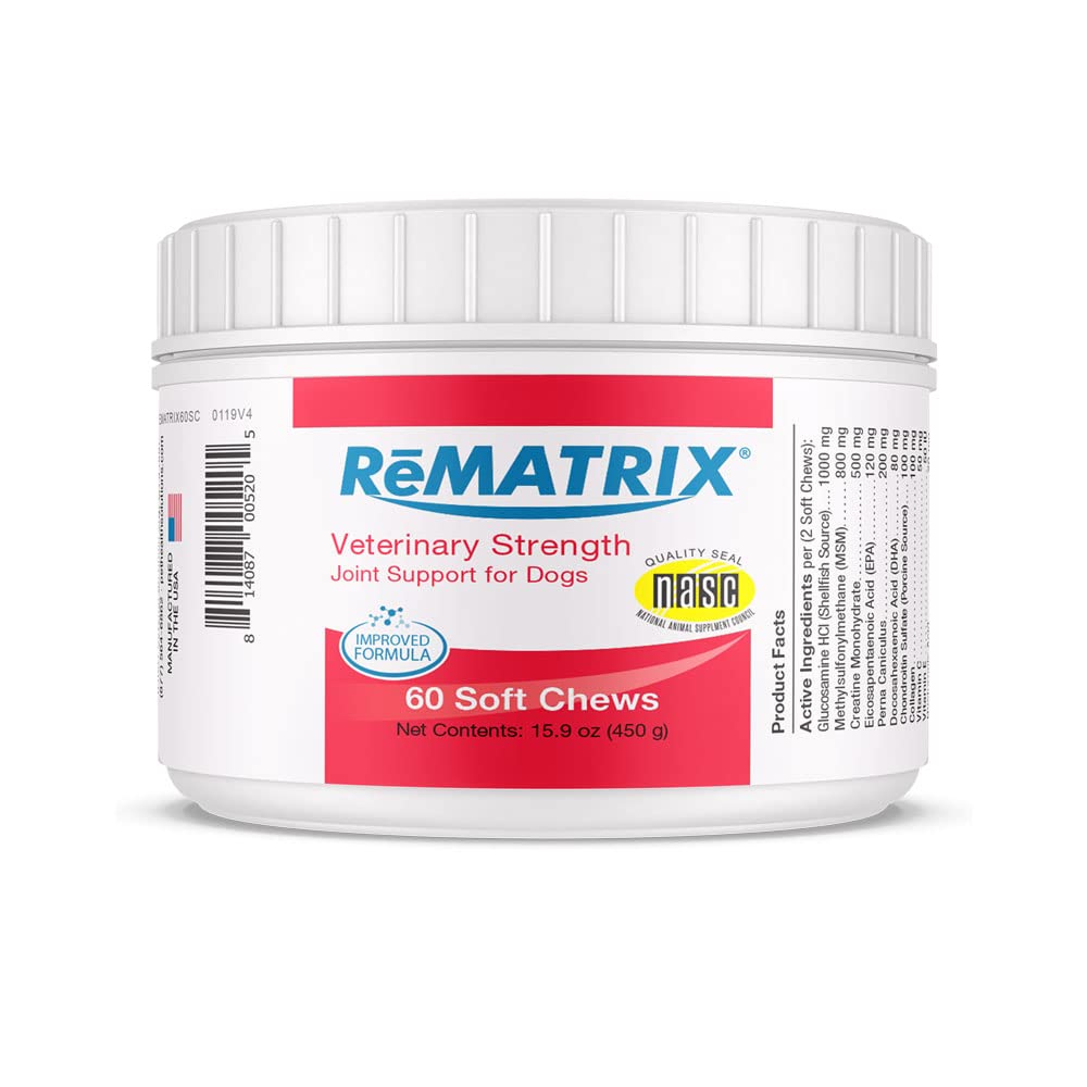 ReMATRIX Joint Support Supplement for Dogs - Glucosamine, Chondroitin, MSM, Omega-3 - Hip and Joint Pain Relief and Support for Dogs - Made in USA - 60 Soft Chews