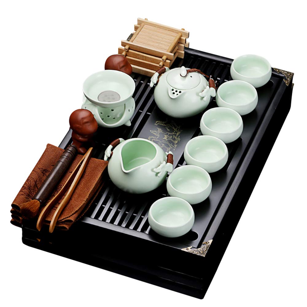 fanquare Chinese Ceramic Kung Fu Tea Set With Tea Tray And Small Tea Tools,Porcelain Tea Service,White