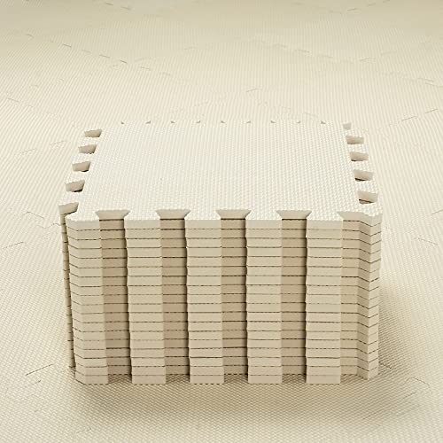 qqpp EVA Rubber 18 Tiles Interlocking Puzzle Foam Floor Mats - Baby Play Mat for Playing | Exercise Mat for Home Workout. Beige. QC-Jb18N