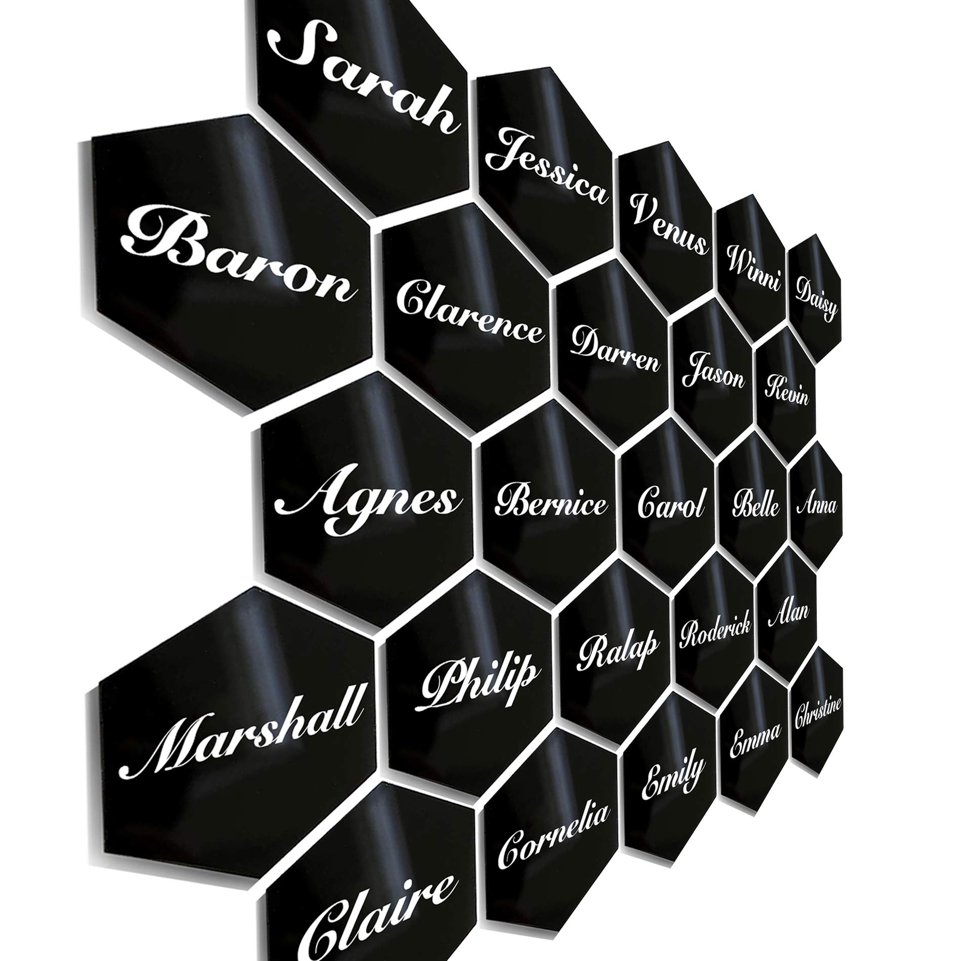 Reofrey 25Pcs Acrylic Sheets Black Hexagon Acrylic Place Cards for Wedding Party Table Special Seat Guest Blanks Handwritten Calligraphy Name Escort Card Signature Logo Signs DIY Label Banquet Decor