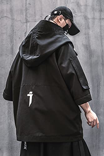 Niepce Inc Japanese Streetwear Zip Up Windbreaker Jacket for Men (Black2, XL)