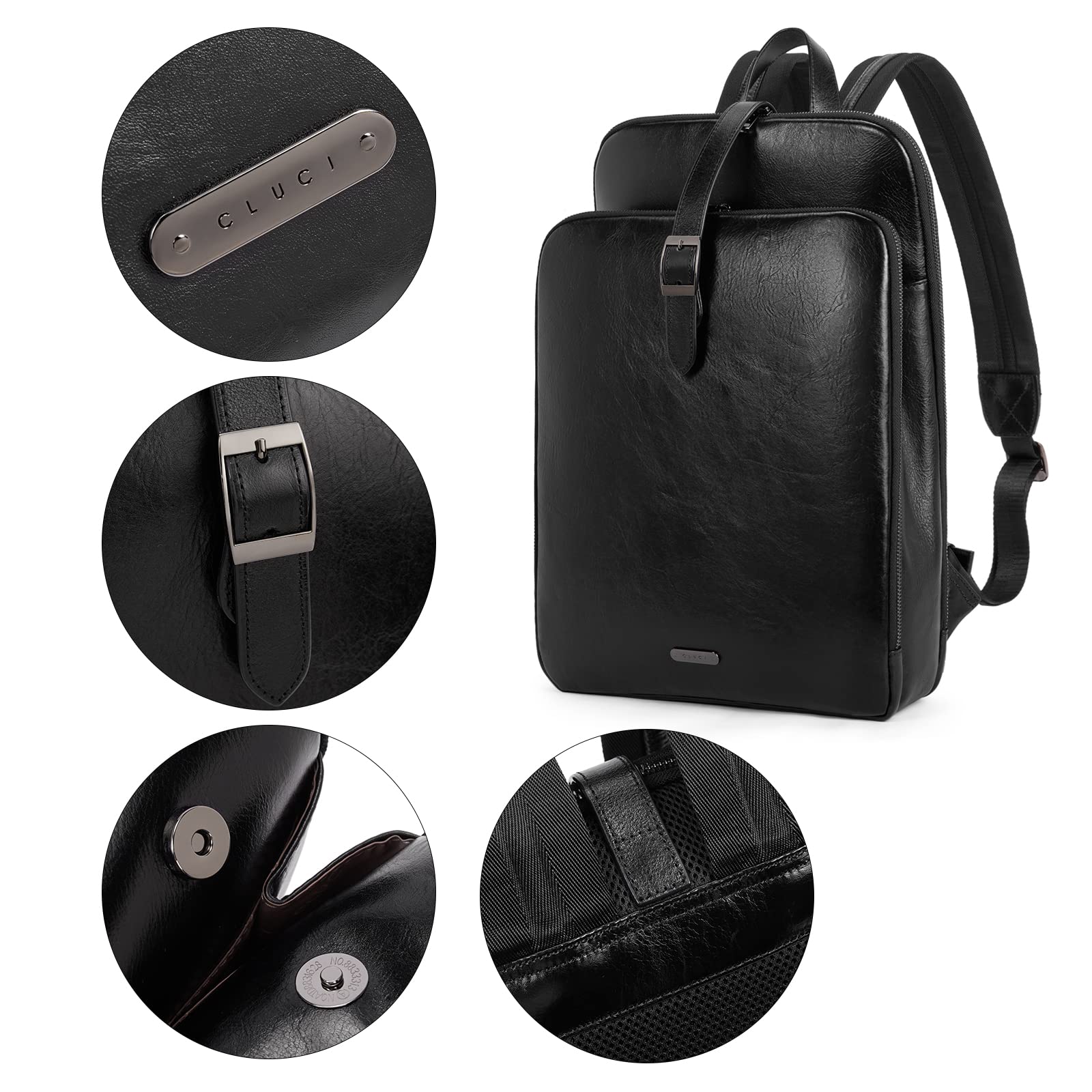 CLUCI Womens Backpack Purse Genuine Leather 15.6 Inch Laptop Vintage Travel Large Business Shoulder Bag Black