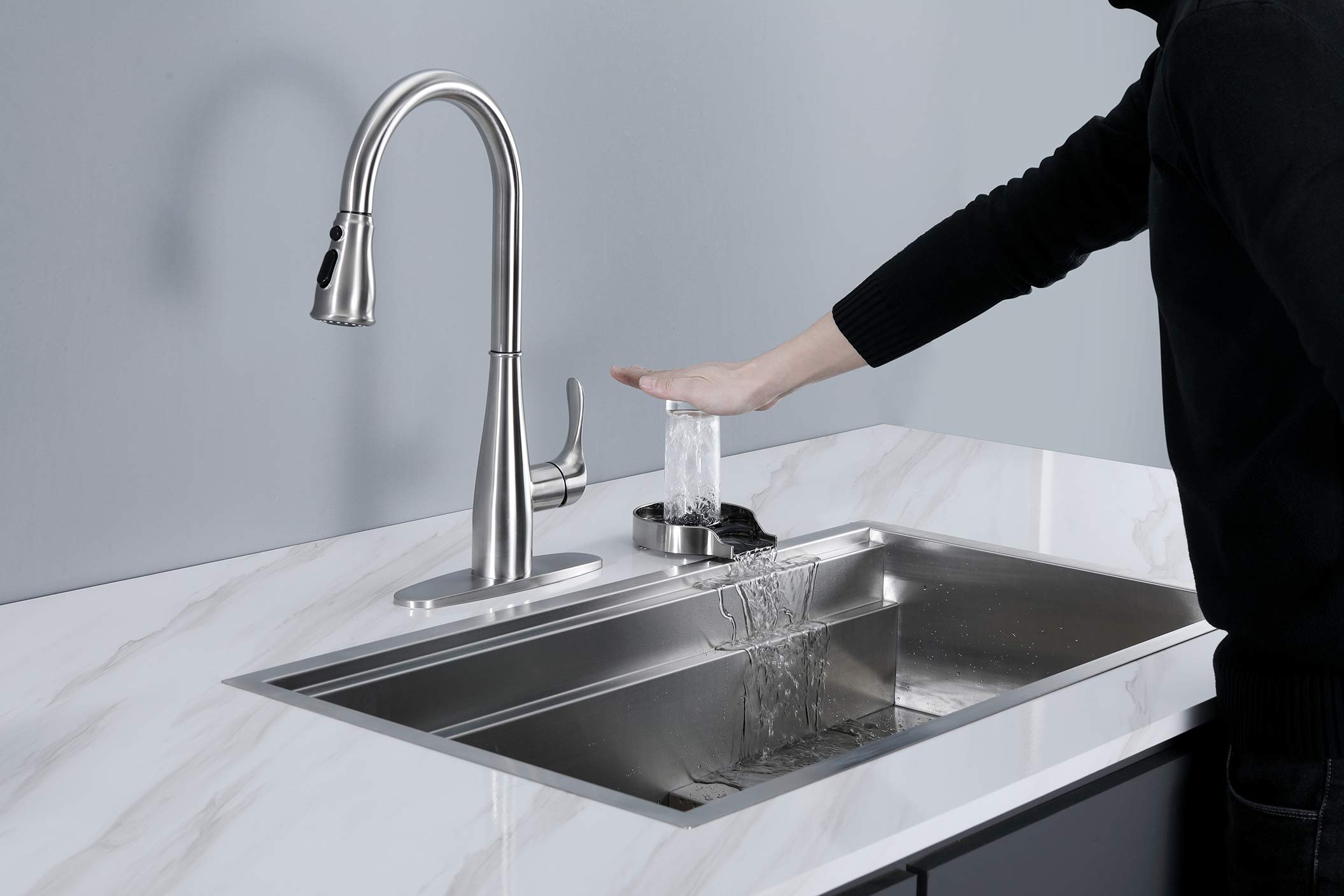 GAGALIFE Glass Rinser for Kitchen Sink Brushed Nickel, Kitchen Sink Accessories, Bar Glass Rinser, G86066BN