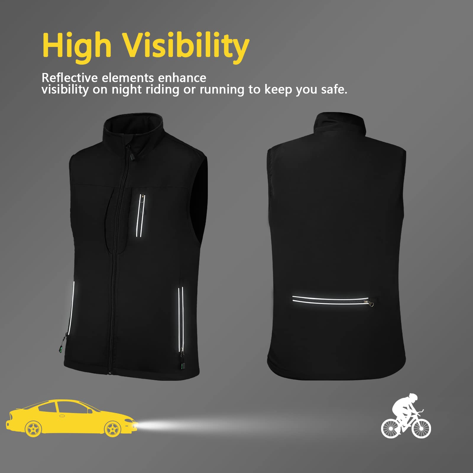 Clumor Men's Running Golf Vest Windproof Reflective Sports Outerwear Lightweight Softshell Short Sleeve Jacket for Cycling Hiking(3XL/Black