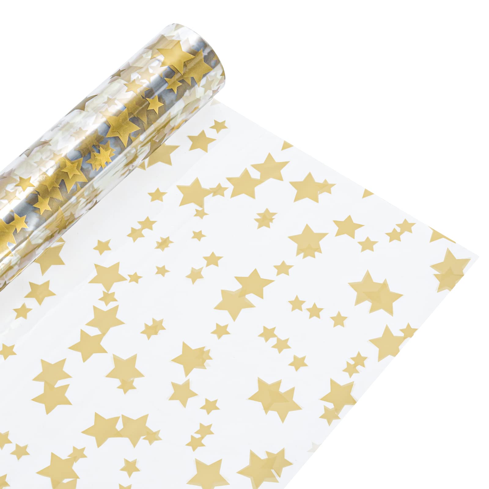 Christmas Cellophane Wrap Roll, Cellophane Wrap Gift Basket Wrap, Nistar Cellophane Wrap Roll (32 in x 100 ft) Gold for Gift Baskets with 8 Bows Extra Large Clear Wrapping Paper to Treats, Flower, DIY Craft for Holiday, Christmas