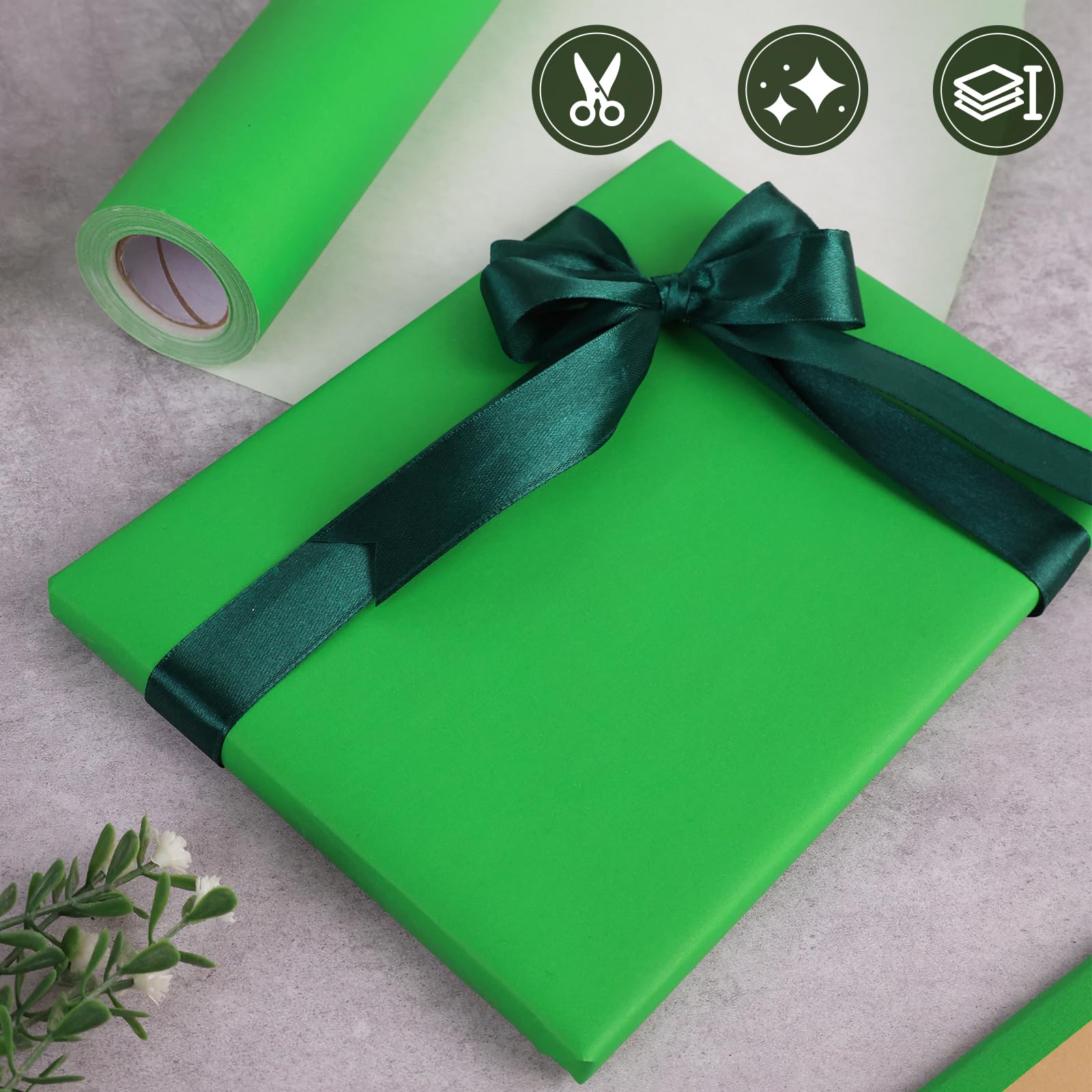 Koogel Dark Green Wrapping Paper Roll, 17.5InX32.8 Ft Solid Color Matte Paper for Packing Gift Wrapping Birthday Christmas Wedding Baby Shower